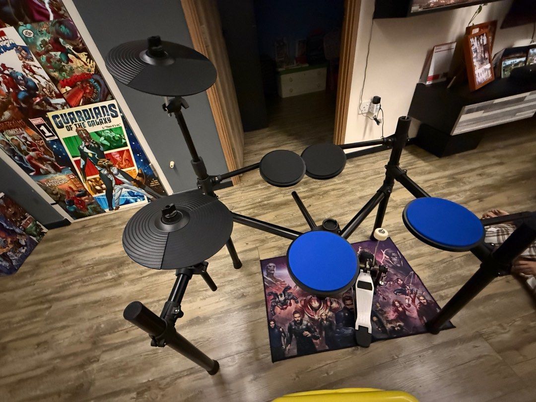 Beginner Drum Kit - Black and Blue, Hobbies & Toys, Musical Instruments ...