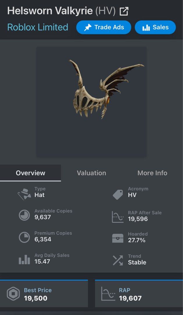 CHEAPEST HELSWORN VALKYRIE Roblox Limited HV, Video Gaming, Gaming ...