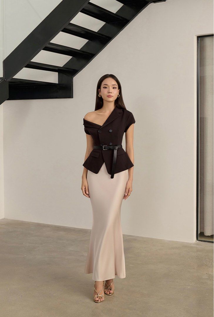 Chello KAELIS SLIP MERMAID MAXI SKIRT IN CHAMPAGNE, Women's Fashion ...