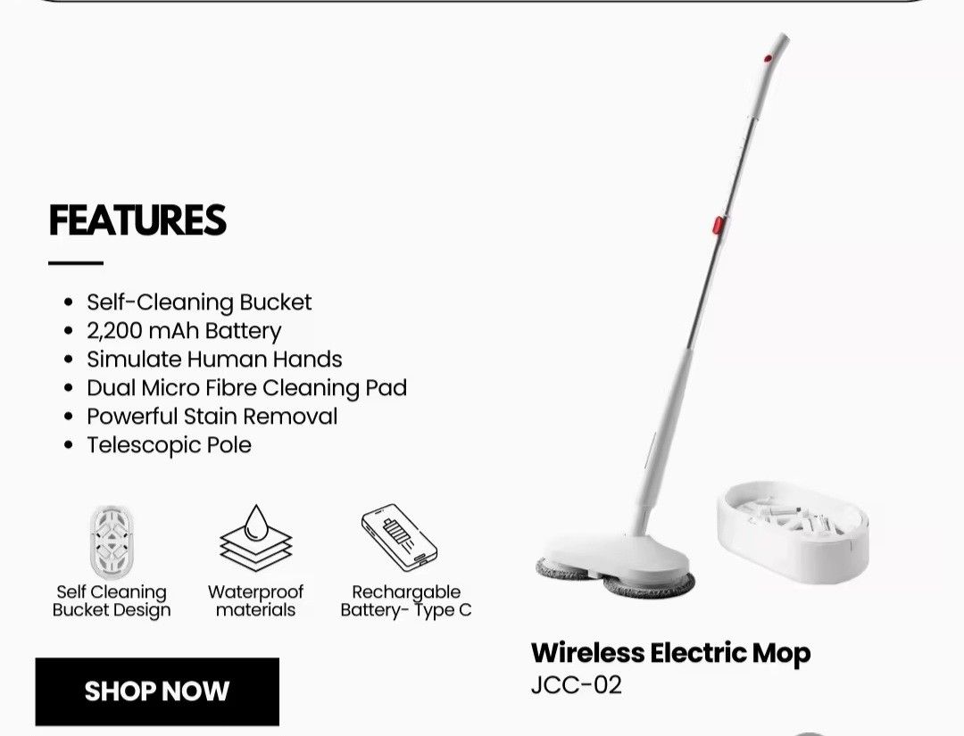 Cleantech Wireless Electric Mop with Self Cleaning Bucket Design ...
