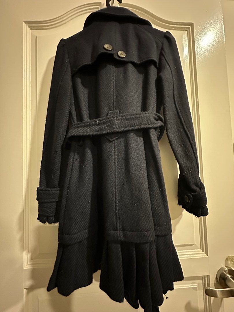 Navy Blue Wool Coat with Belt, Women's Fashion, Coats, Jackets and ...