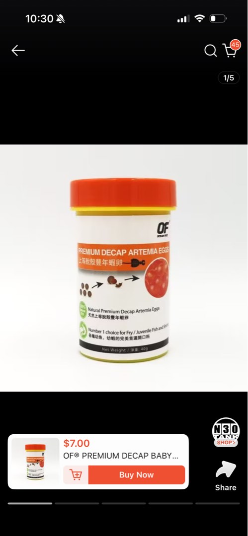 OF Ocean Free Decap Artemia Eggs for fish fry, Pet Supplies, Pet Food ...