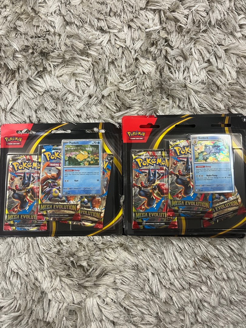 Pokemon mega evolution 3 pack blisters psyduck and golduck, Hobbies ...