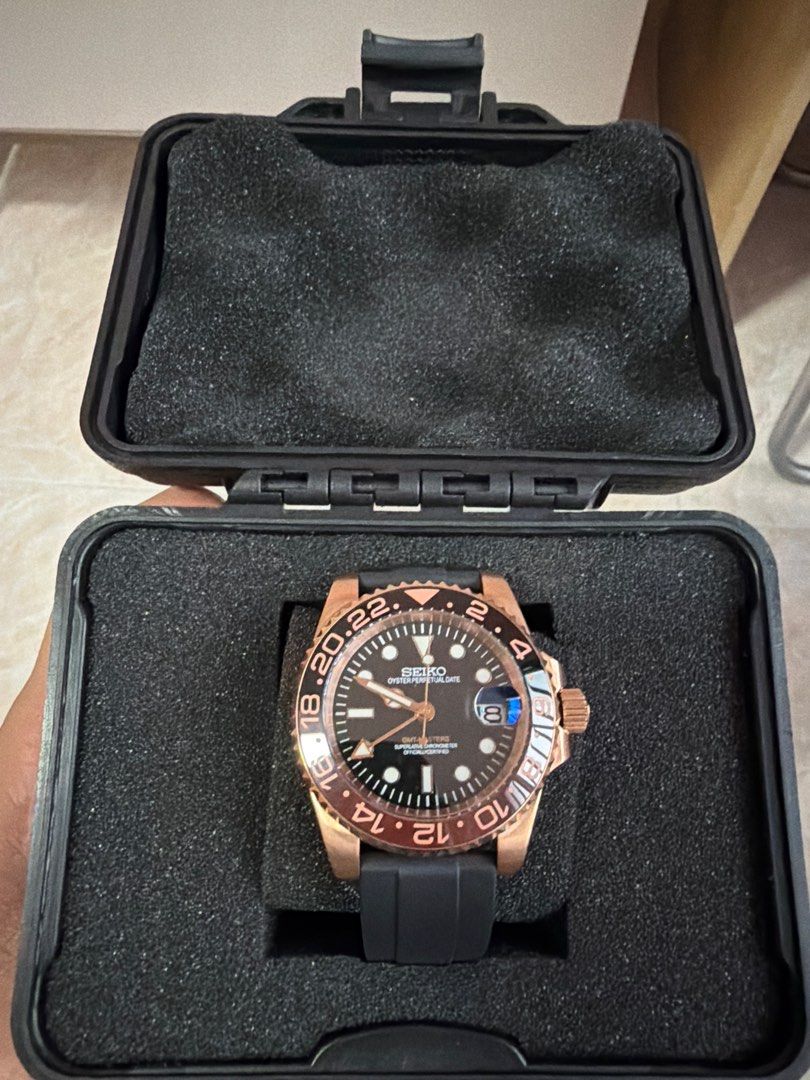 Seiko mod GMT Rose Gold Watch, Men's Fashion, Watches & Accessories ...