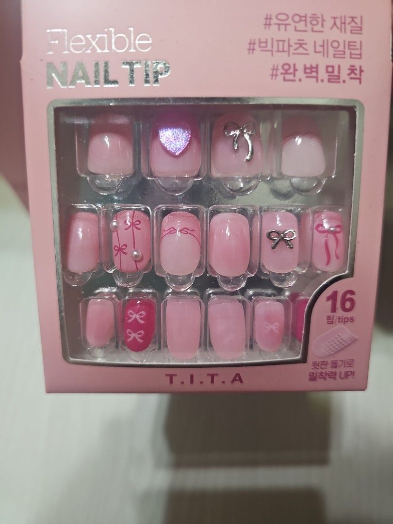 T.I.T.A Flexible Nail Tip Set - Pink Bows, Beauty & Personal Care ...