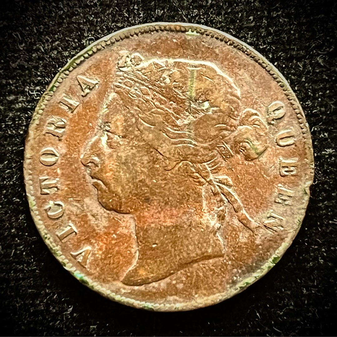 1884 Olden British Straits Settlements Queen Victoria ONE 1-Cent Bronze ...