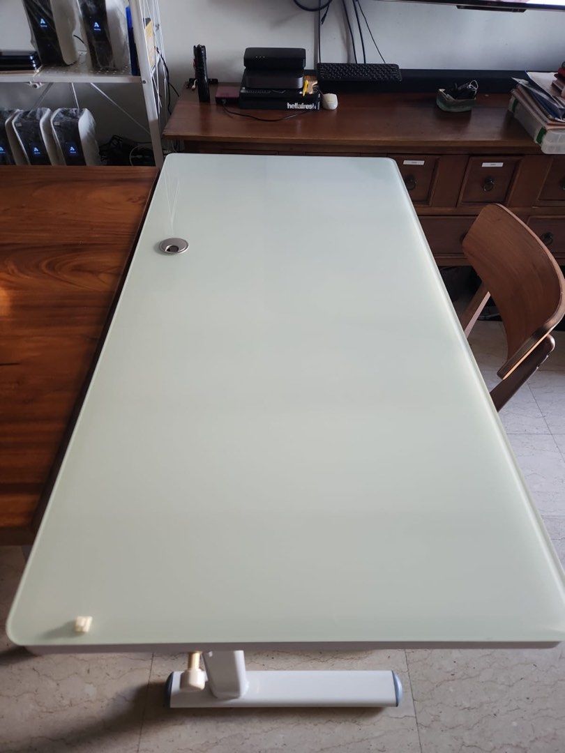 Adjustable Height Glass Top Desk, Furniture & Home Living, Furniture ...