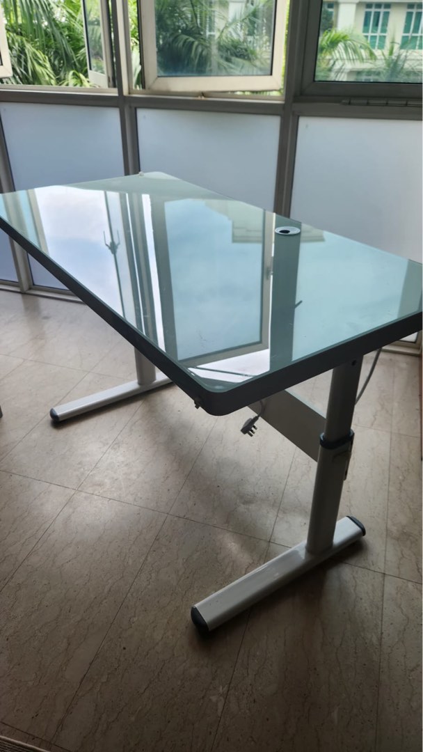 Adjustable Height Glass Top Desk, Furniture & Home Living, Furniture ...