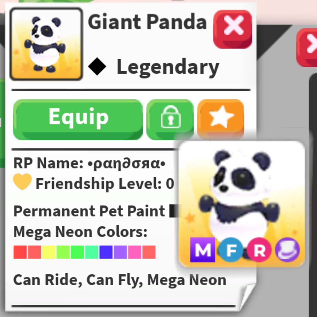 Adopt Me! MFR Mega Neon Fly Ride Giant Panda :), Video Gaming, Gaming ...