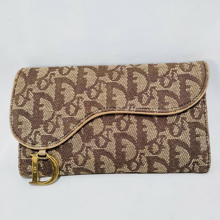 Christian Dior brown gold hardware saddle flap vintage oblique monogram ...