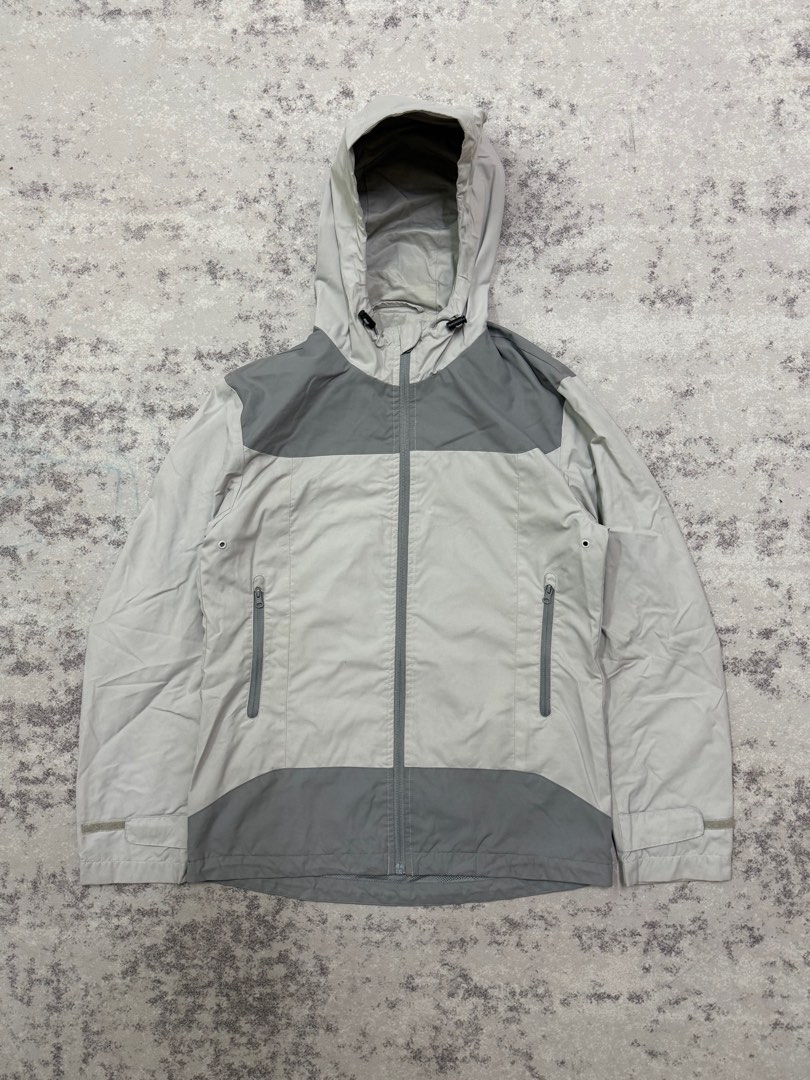 Gu grey/silver paneled double breasted outdoor jacket hoodie, Men's ...