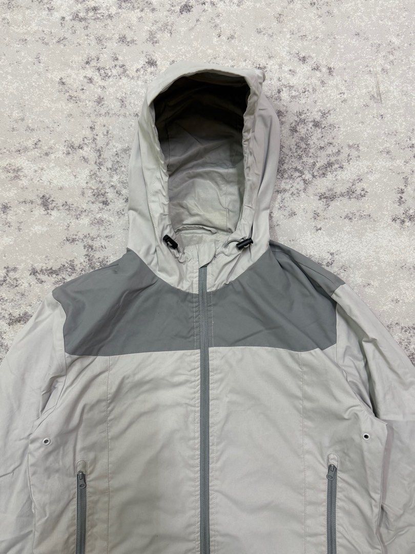 Gu grey/silver paneled double breasted outdoor jacket hoodie, Men's ...