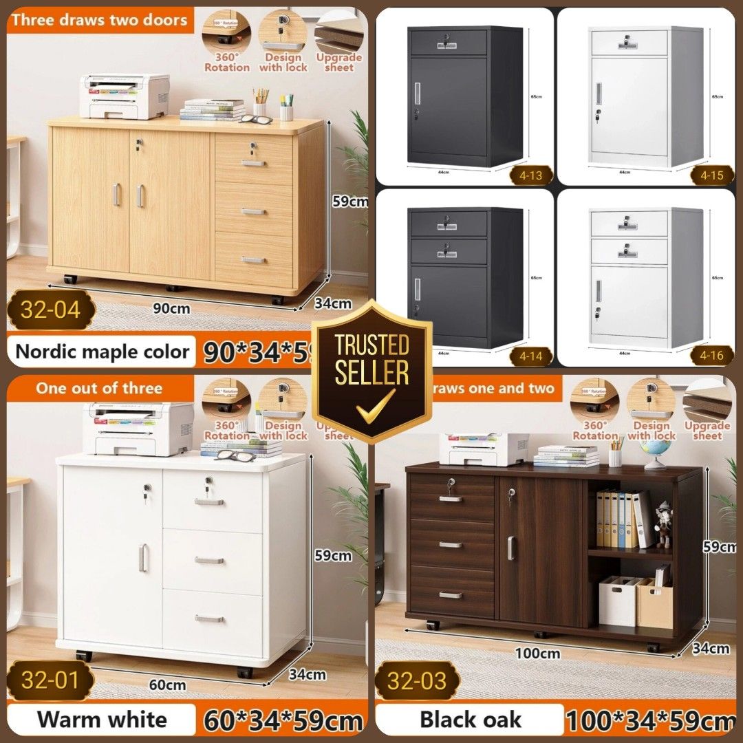Multi-Drawer Wooden Office Cabinet | Lockable Drawers & Doors | Metal ...