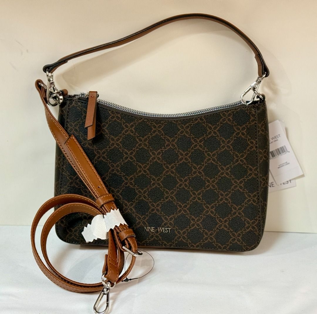 NINE WEST COLBY MINI BROWN LOGO CONVERTIBLE SHOULDER BAG / CROSSBODY ...