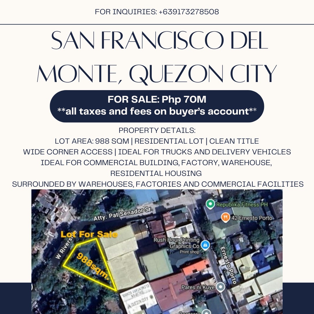 san francisco del monte, quezon city | 988sqm lot ideal for commercial ...