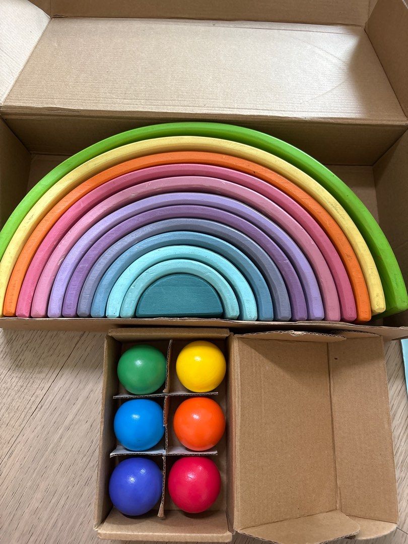 12-Piece Pastel Rainbow Stacker wooden toy + FREE 6 rainbow wooden ...