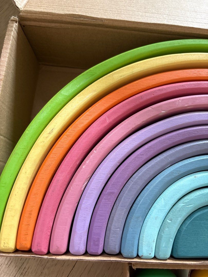 12-Piece Pastel Rainbow Stacker wooden toy + FREE 6 rainbow wooden ...