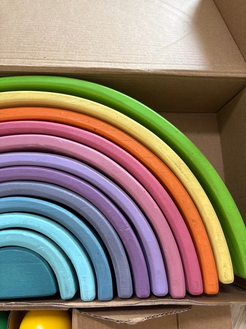 12-Piece Pastel Rainbow Stacker wooden toy + FREE 6 rainbow wooden ...