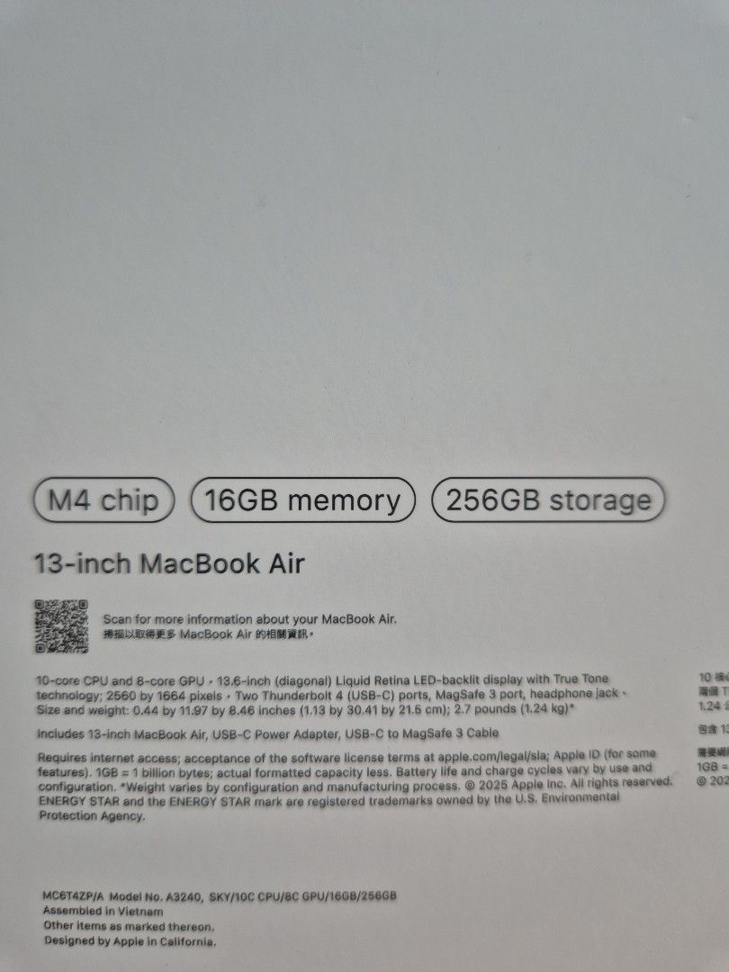 Apple MacBook Air 13 Inch, 16GB memory, 256GB storage (STILL SEALED ...