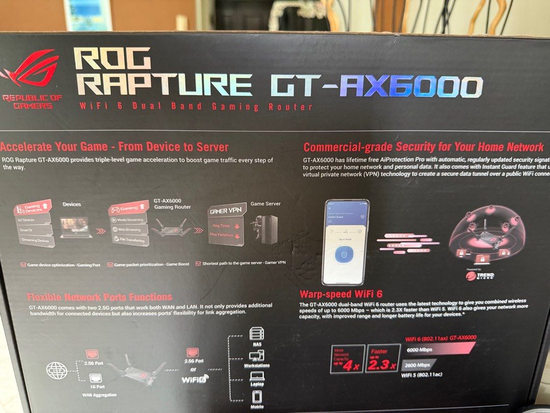 ASUS ROG Rapture GT-AX6000 WiFi 6 Gaming Router, Computers & Tech ...