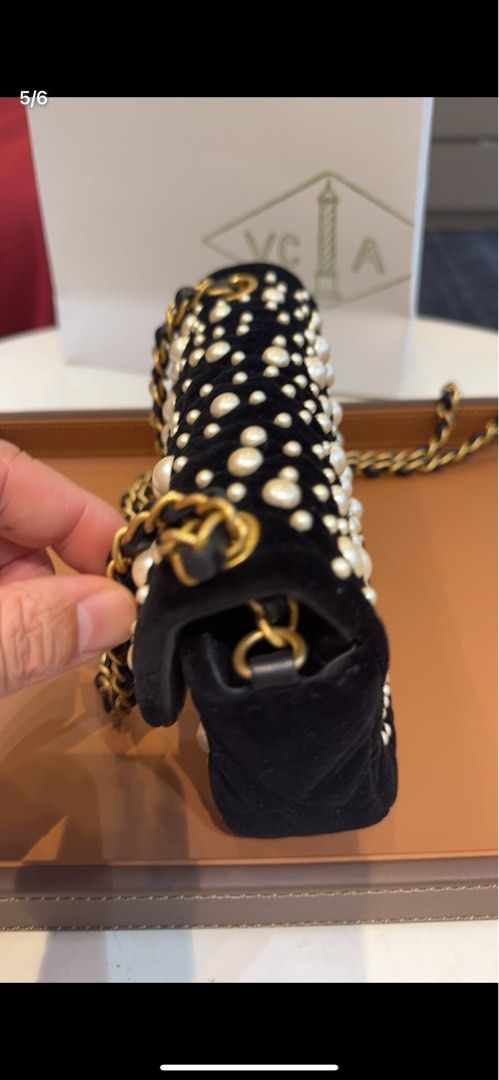 Chanel Mini Black Velvet Pearl Flap Bag, Luxury, Bags & Wallets on ...
