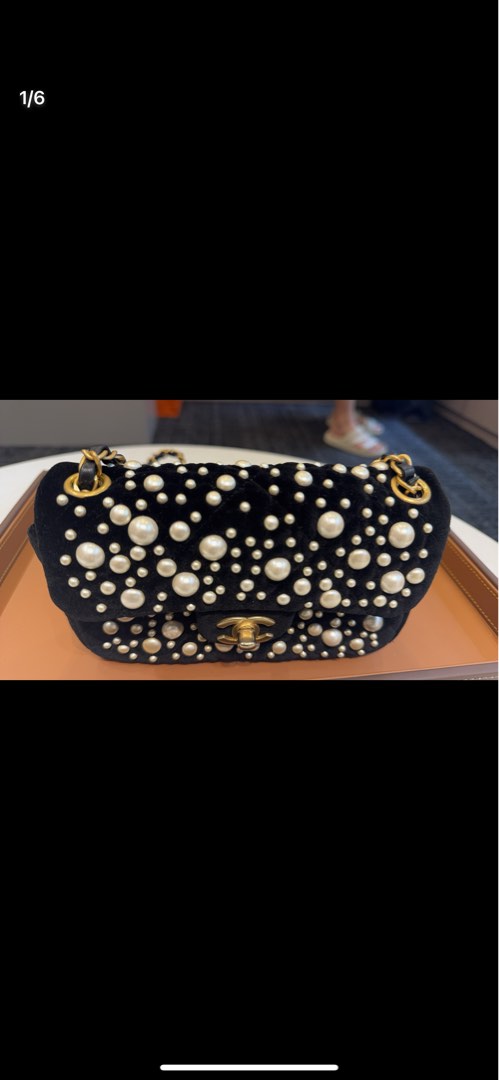 Chanel Mini Black Velvet Pearl Flap Bag, Luxury, Bags & Wallets on ...