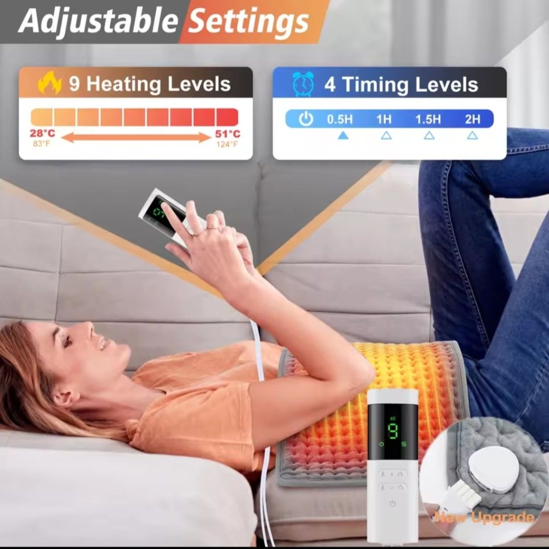 Electric Heating Pad with 9 Heat Settings, Health & Nutrition, Massage ...