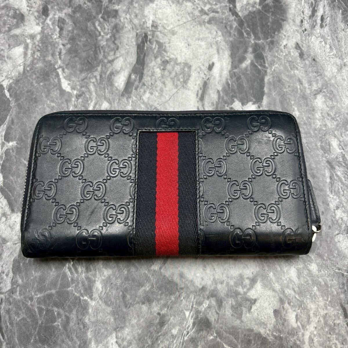 GUCCI Long Wallet with Round Zipper, Sherry Line, Shimmer Leather ...