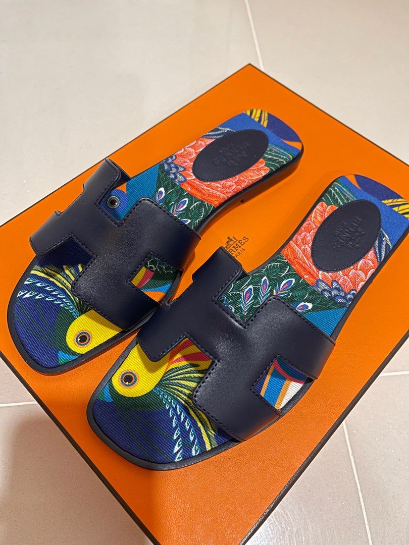 Hermès Oran Sandals - Navy Blue, Size 35.5, Luxury, Sneakers & Footwear ...