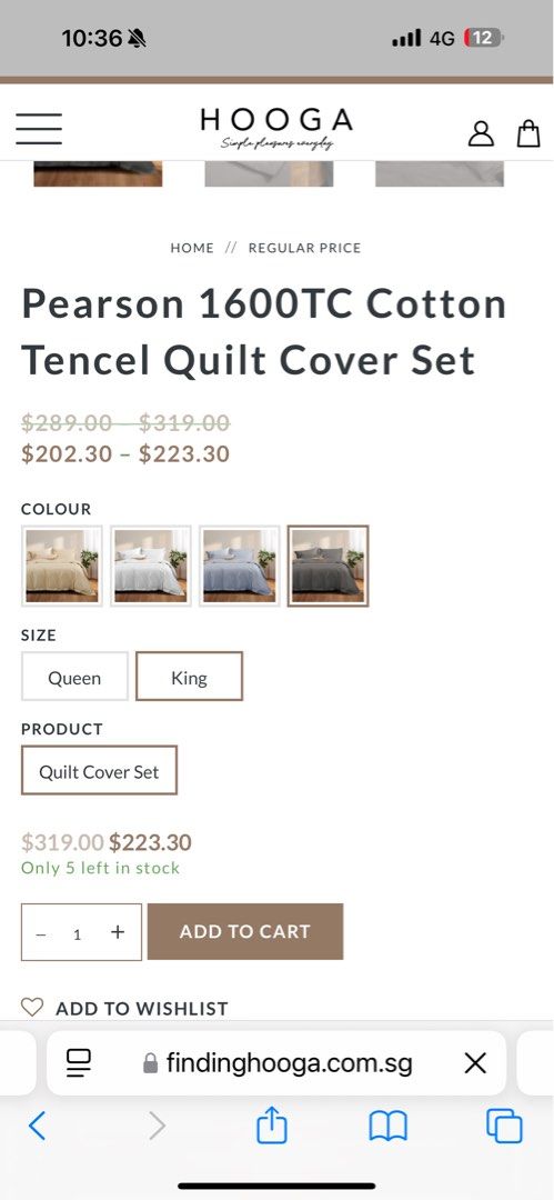 HOOGA Pearson 1600TC Cotton Tencel Quilt Cover Set, Furniture & Home ...