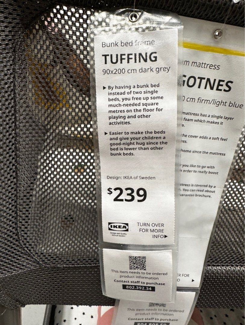 IKEA TUFFING Bunk Bed Frame - Dark Grey, Furniture & Home Living ...