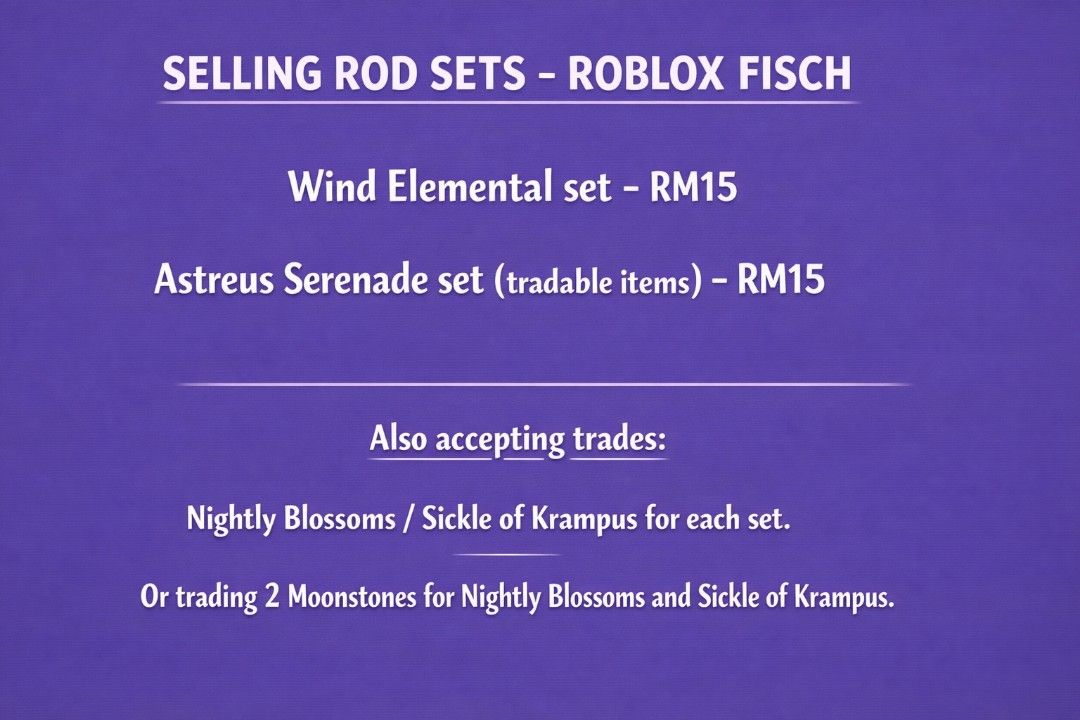 Roblox Fisch Rod Sets for Sale | Wind Elemental & Astreus | RM15, Video ...