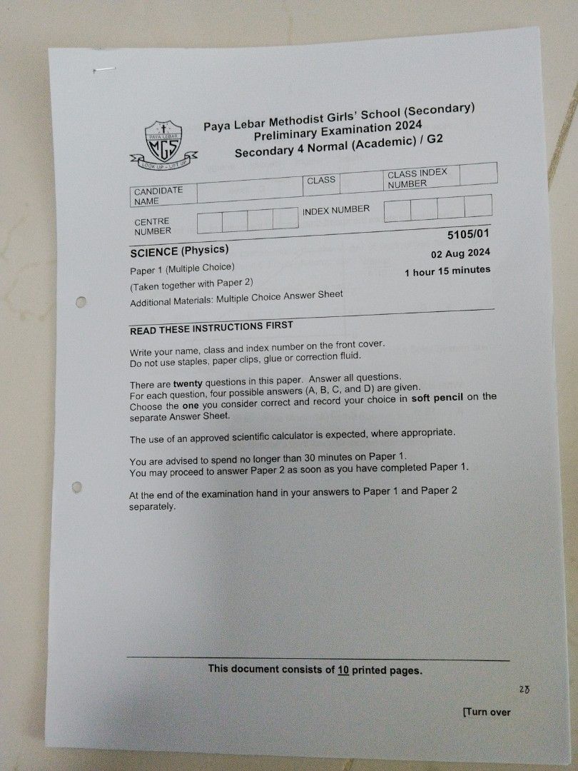Secondary 4 Physics Preliminary Exam Papers 2024, Hobbies & Toys, Books ...
