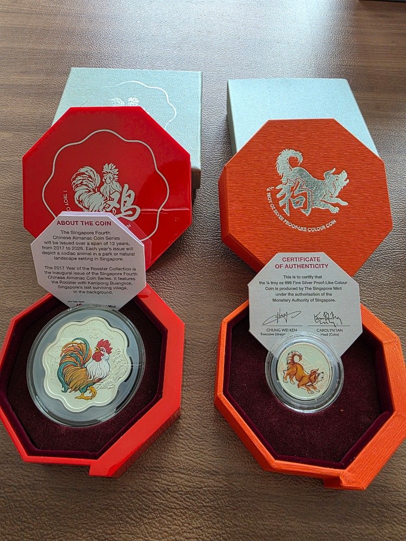 Singapore Lunar Year of the Dog & Rooster Coins, Hobbies & Toys ...