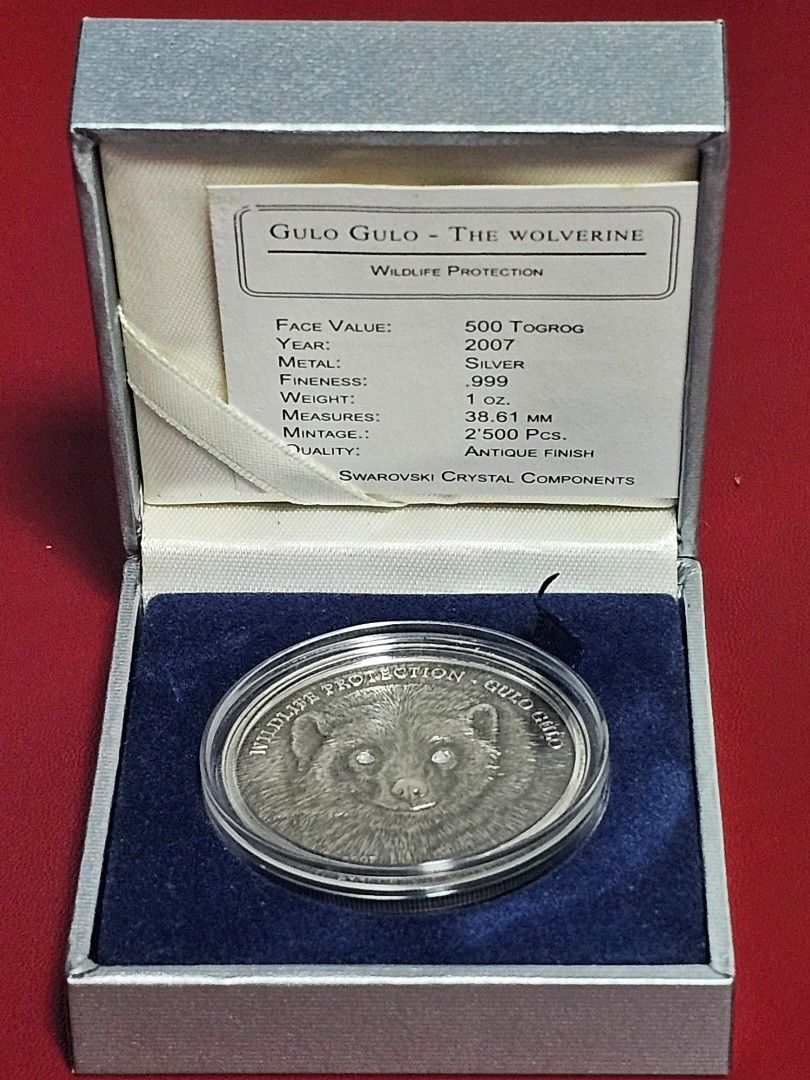 🏆 2007 Mongolia Gulo Gulo (Wolverine) 1oz Silver – World Coin of the ...