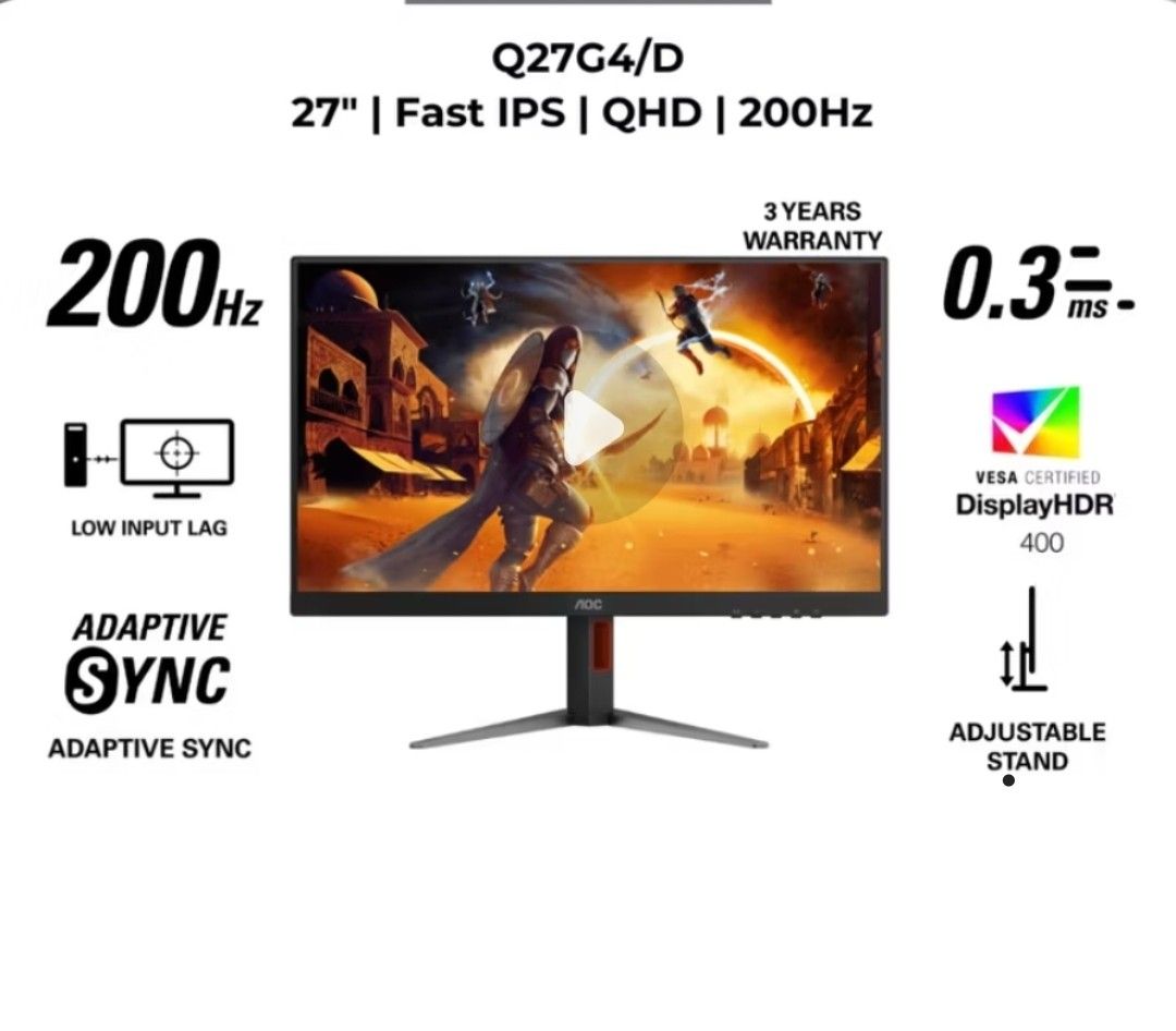 AOC Q27G4/D 27" 200hz Gaming Monitor, Computers & Tech, Parts ...