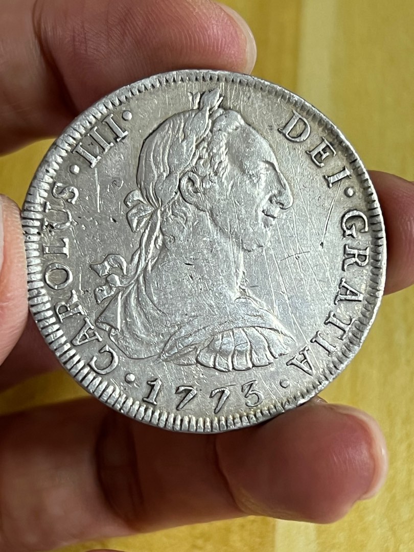 CAROLUS iii 8 REALES 1773 MEXICO MINT-INVERTED MINT/ASSAYER RARER ...