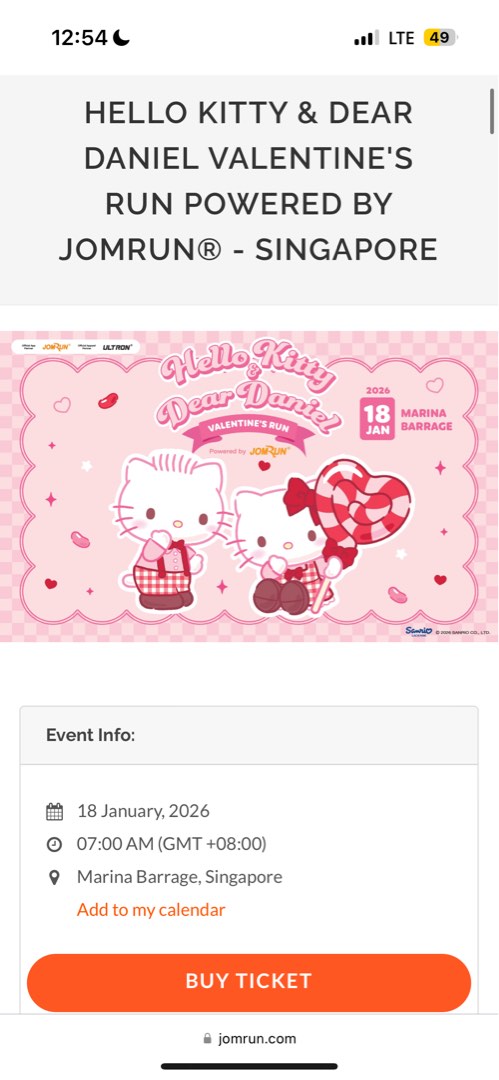 Hello Kitty & Dear Daniel Valentine's Run Ticket, Tickets & Vouchers ...