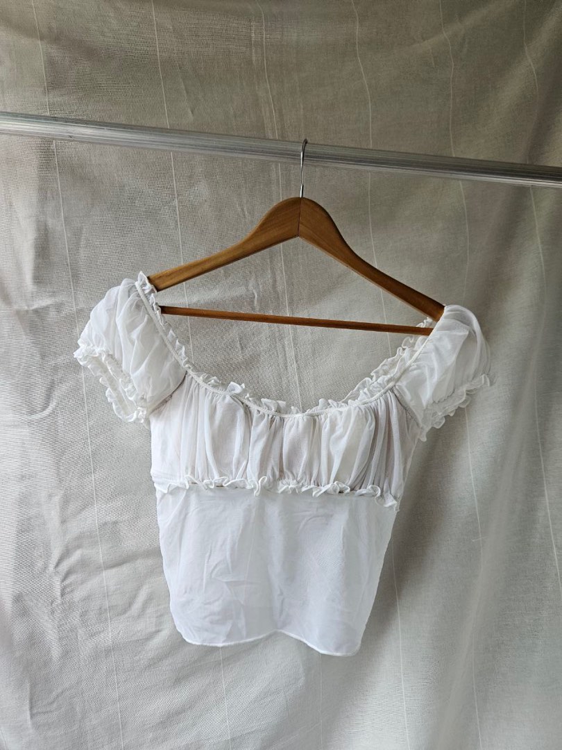 sheer re.drmg milkmaid top, Women's Fashion, Tops, Blouses on Carousell