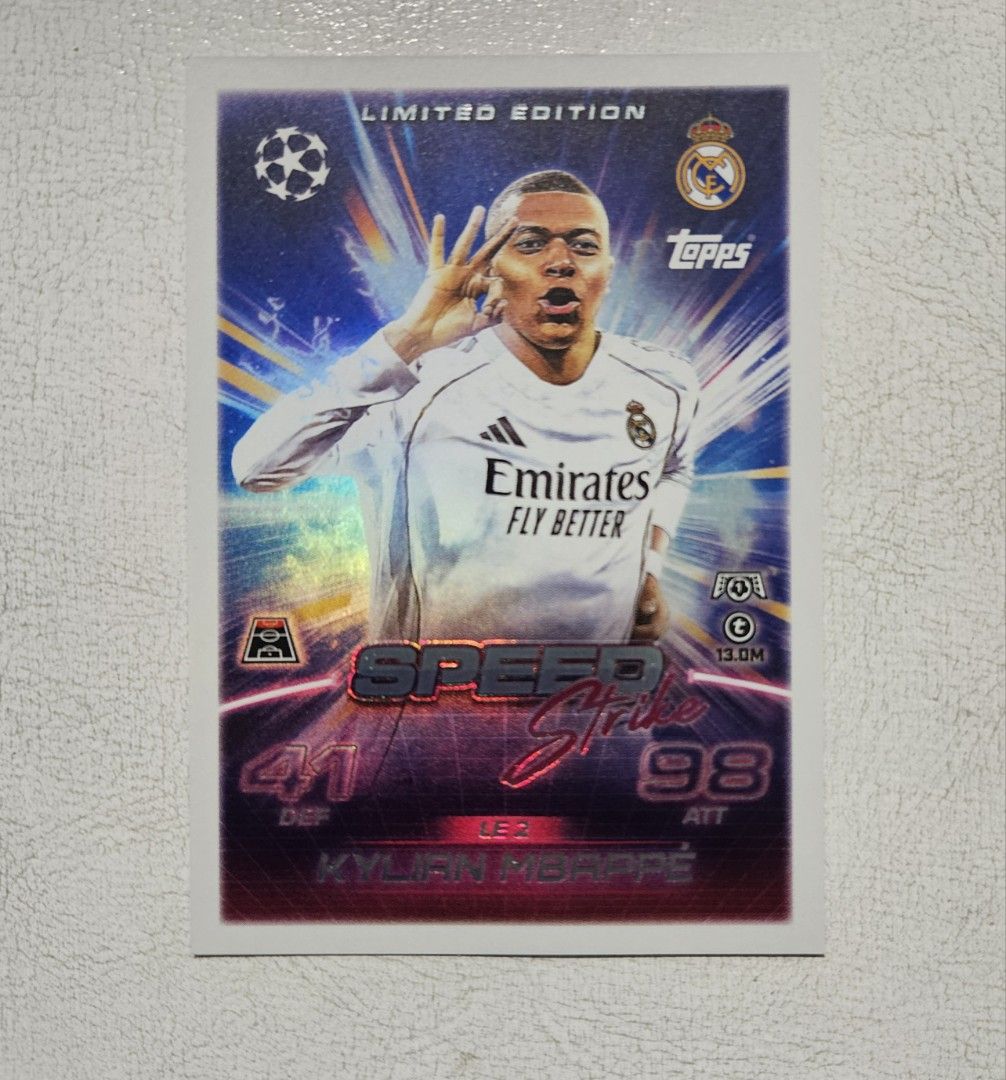 Topps Match Attax 25/26 Speed Strike Kylian Mbappe Limited Edition Card ...