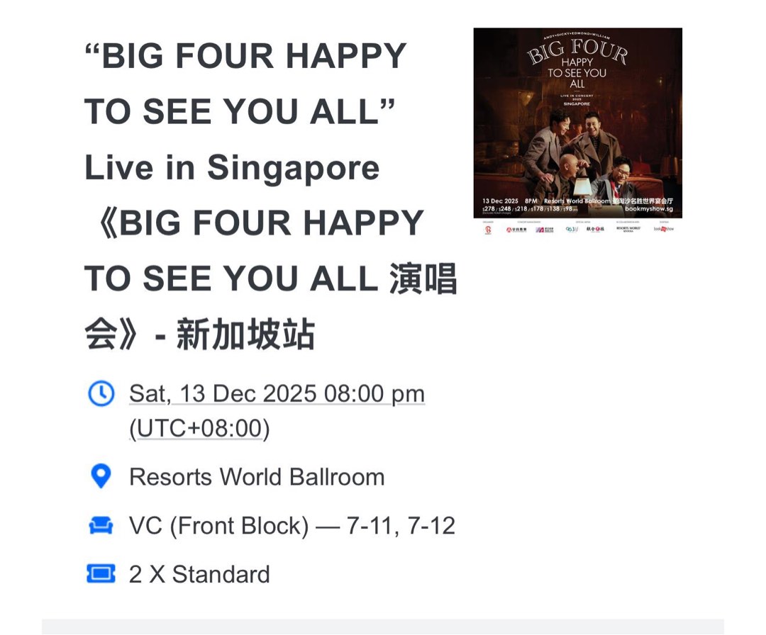 Big Four Happy To See You All Concert Tickets, Tickets & Vouchers ...