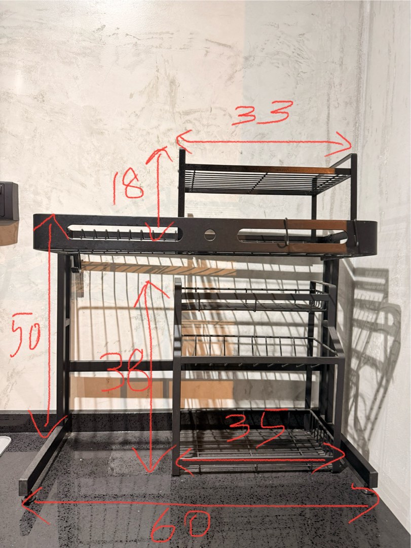 Black Kitchen Rack - 1 big, 1 medium, 1 small (FREE 2*Rubber mats ...
