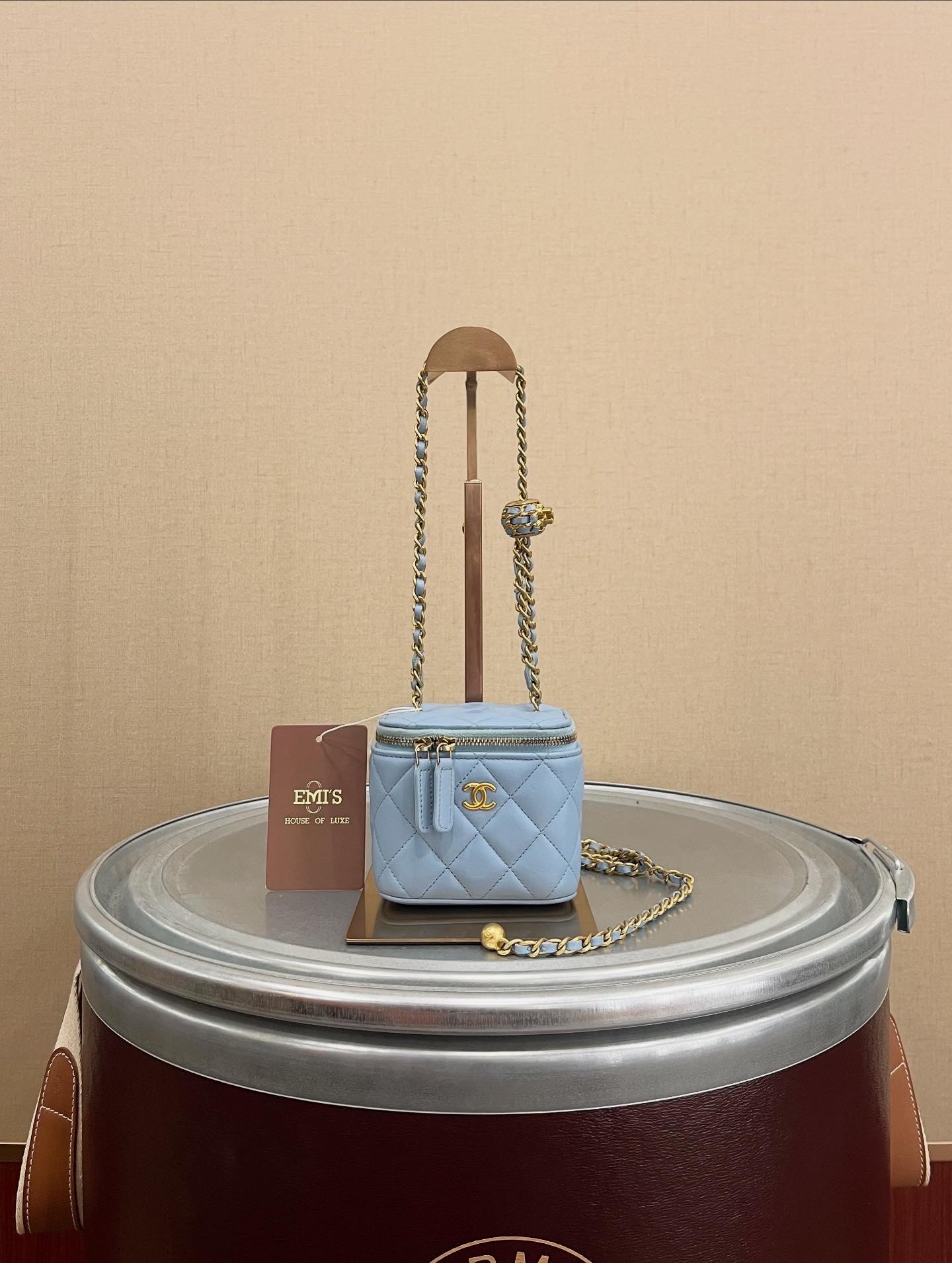 Chanel Mini Vanity Light Pastel Blue Lambskin Pearl Crush GHW Series 32 ...