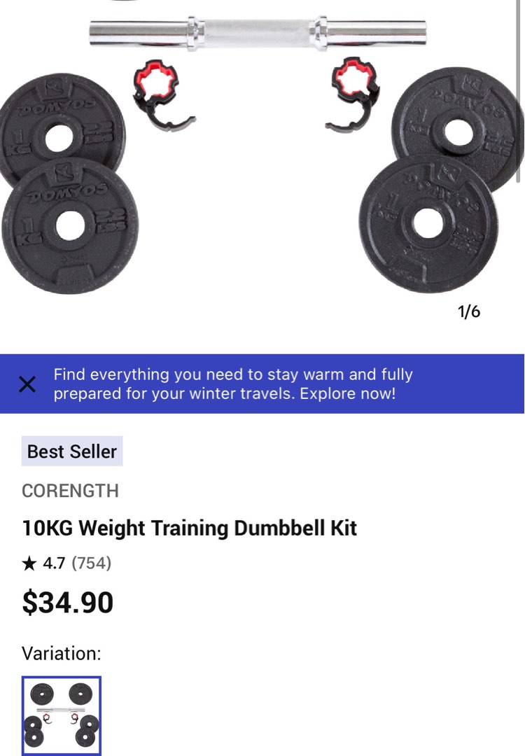 CORENGTH 10KG Weight Training Dumbbell Kit, Sports Equipment, Exercise ...