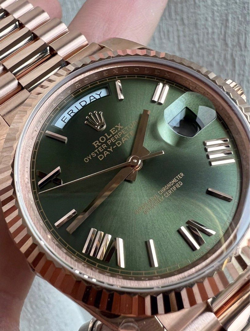 🧧CNY PROMO🧧DD Day-Date - Full Rose Gold Olive Green Dial 💚, Luxury ...