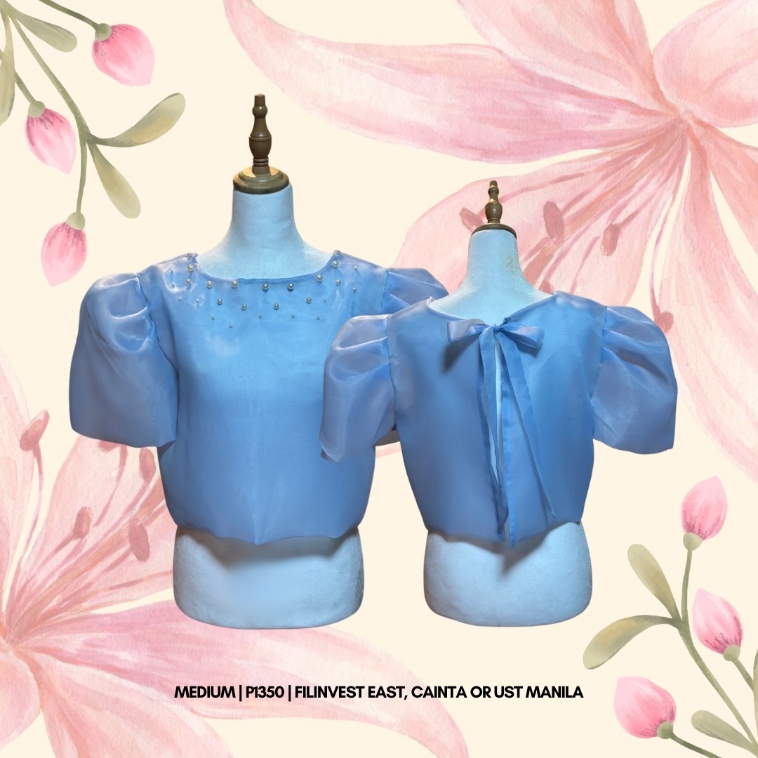 light blue modern filipiniana top, Women's Fashion, Dresses & Sets ...