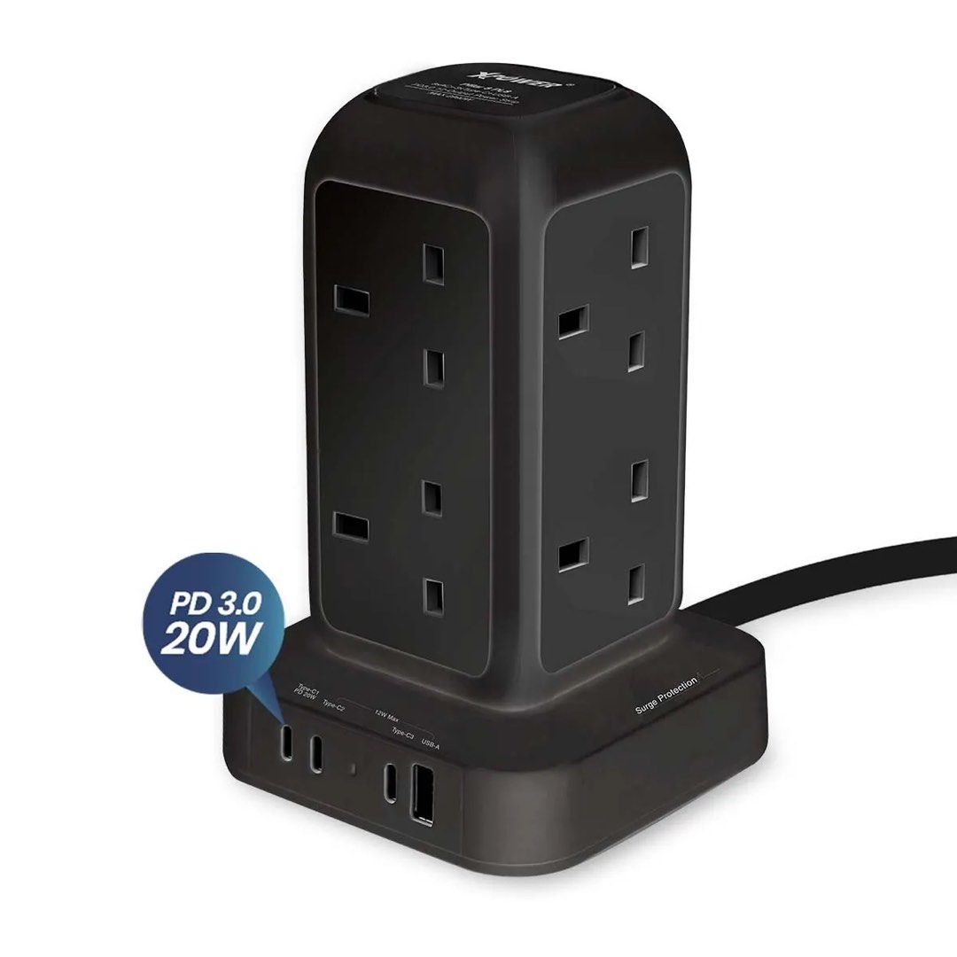 XPower Pillar 8 PL8 迷你直立式12輸出拖板 3米線長 8個插頭 PD 3.0輸出拖板, 家庭電器, 轉插器及插頭 ...