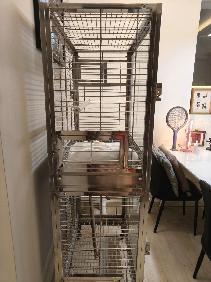 304 Stainless Steel 2 tier Bird Cage with Wheels, Pet Supplies, Homes ...
