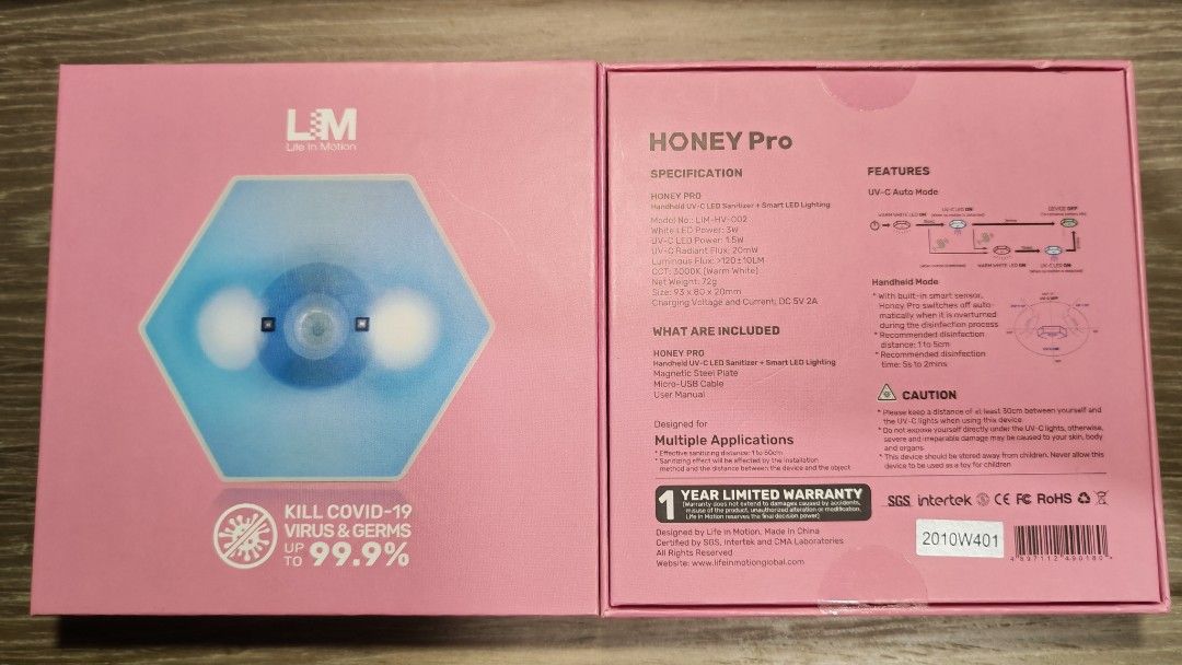 Life in Motion Honey Pro UV-C LED 手提智能感消毒燈, 家庭電器, 其他家庭電器 - Carousell