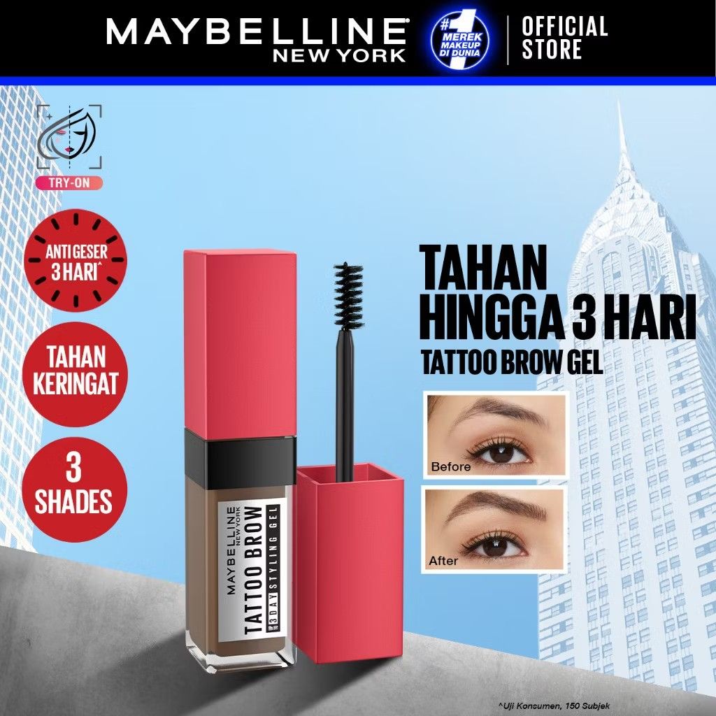 Maybelline tattoo brow styling gel browcara deep brown, Kesehatan ...